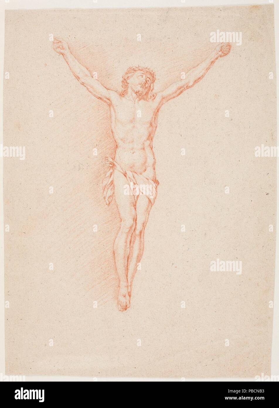 Anonymous / 'Christ crucified'. XVIII century. White chalk, Red chalk on dark toned paper ...
