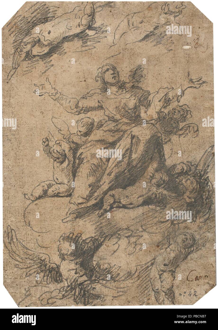 Anonymous / 'The Assumption of the Virgin'. XVII century. Black chalk ...