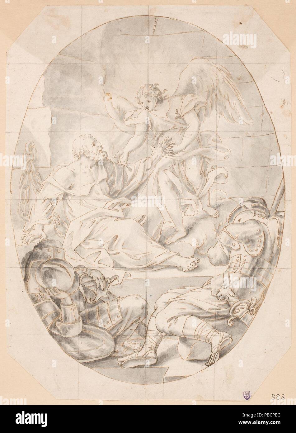 Anonymous / 'Saint Peter freed by an Angel'. Early XVIII century. Grey ...