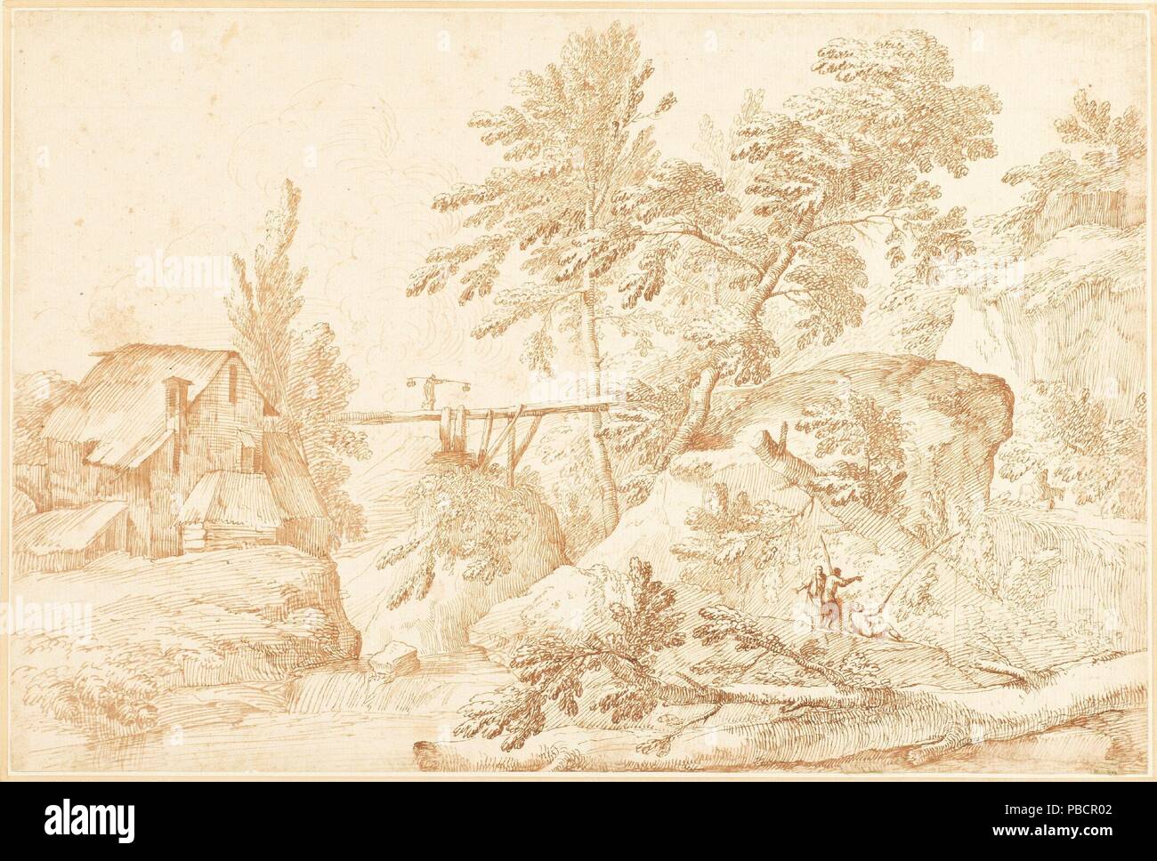 Marco Ricci / 'Landscape'. XVIII century. Pencil, Grey-brown ink on ...