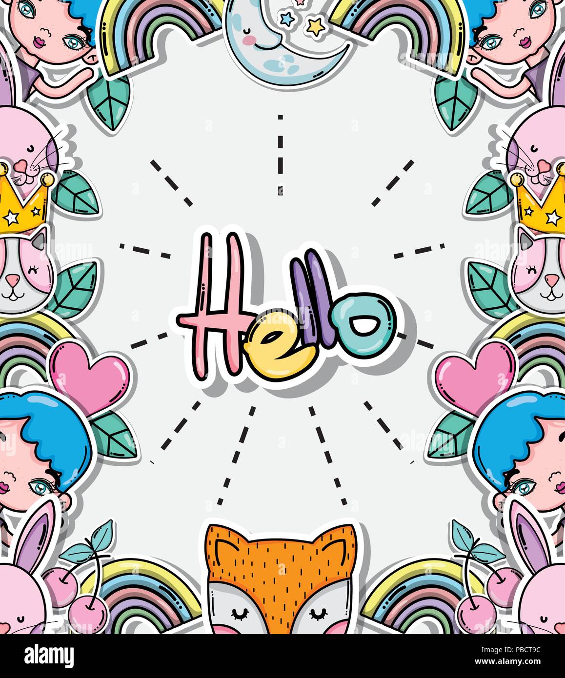 Hello card with cute cartoons Stock Vector Image & Art - Alamy
