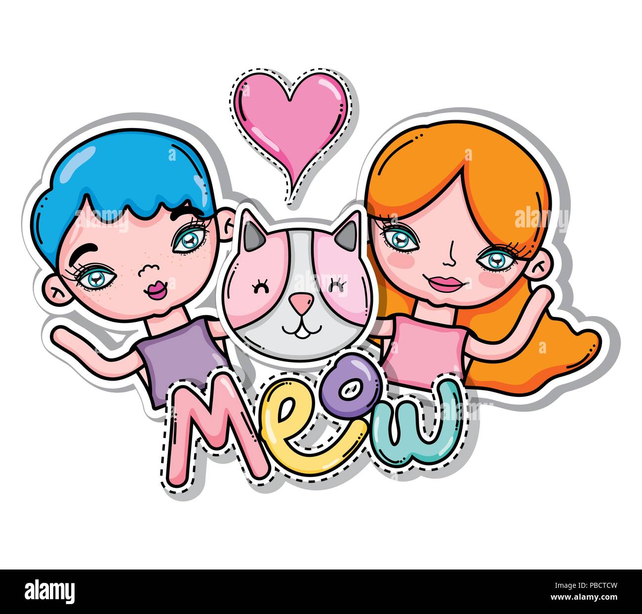 Meow cat card with cartoons Stock Vector Image & Art - Alamy