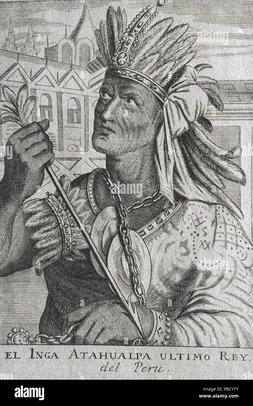 ATAHUALPA. REY INCA . 1500 - 1533. GRABADO RETRATO DE LAS DECADAS DE ...
