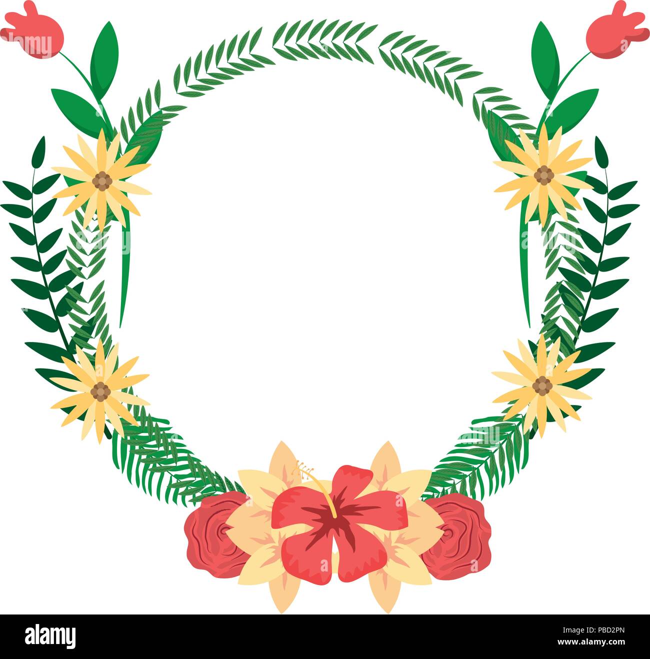 circle tropical branches with flowers and leaves Stock Vector Image ...
