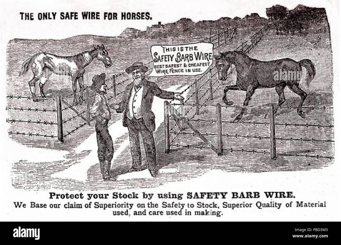 . English: An advertising card for Safety Barb Wire, circa 1895. circa ...