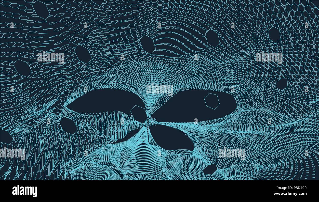 Abstract vector landscape background. Cyberspace grid. 3d technology ...