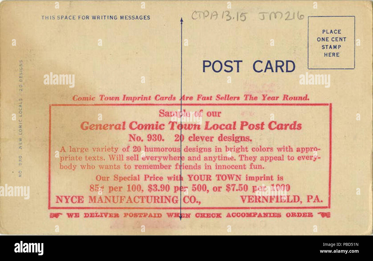 1285 Sample of the General Comic Town Local Post Cards, examples use ...