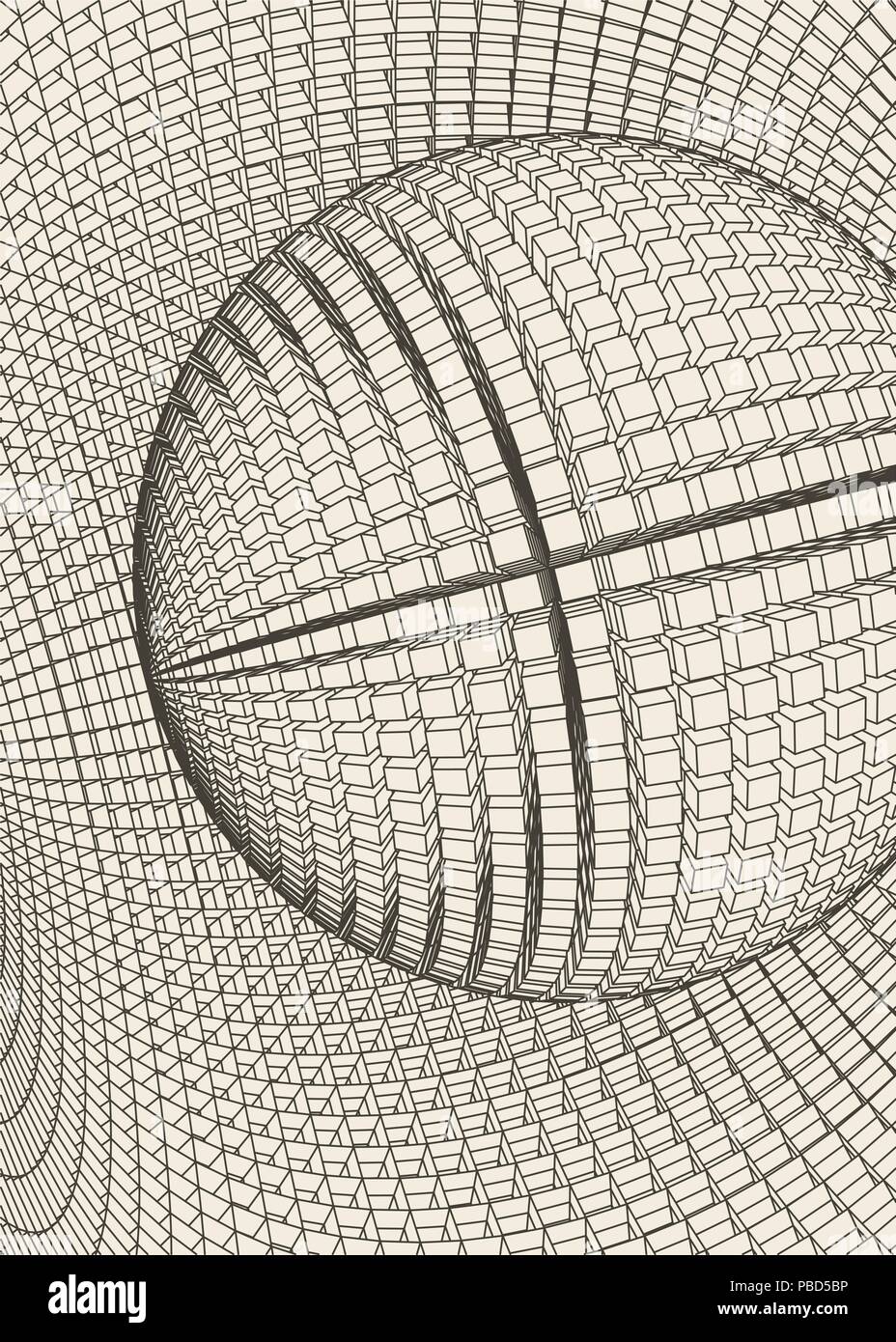 Abstract 3d Illuminated distorted Mesh Sphere . Neon Sign . Futuristic ...