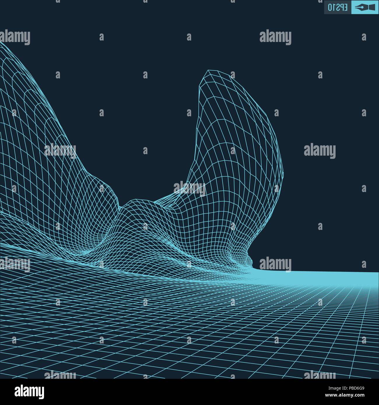 Abstract vector landscape background. Cyberspace grid. 3d technology ...