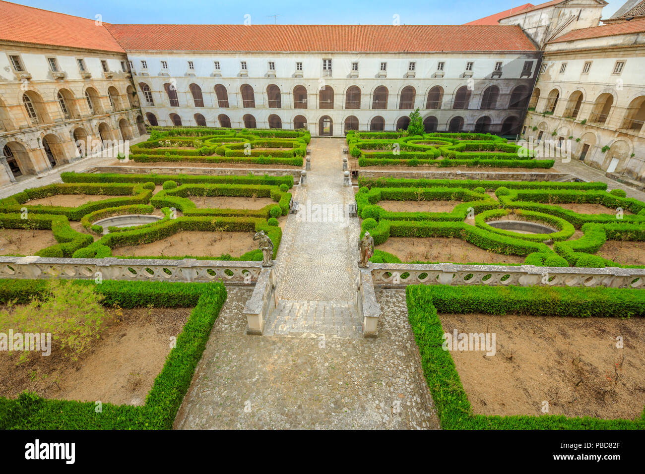 Aerial view of Mosteiro de Santa Maria de Alcobaca with cloister of ...