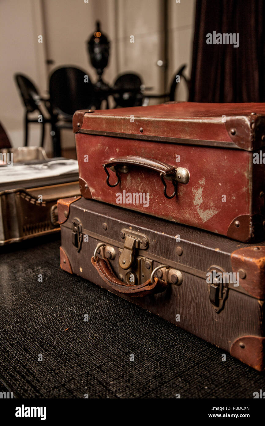 Vintage Pile Ancient Suitcases Form of Tower Design Concept Travel ...