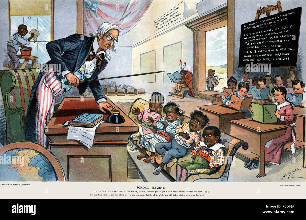 1295 School Begins (Puck Magazine 1-25-1899, cropped Stock Photo - Alamy
