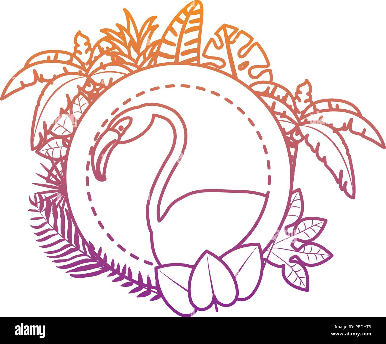 degarded line flemish with exotic branches and leaves decoration Stock ...