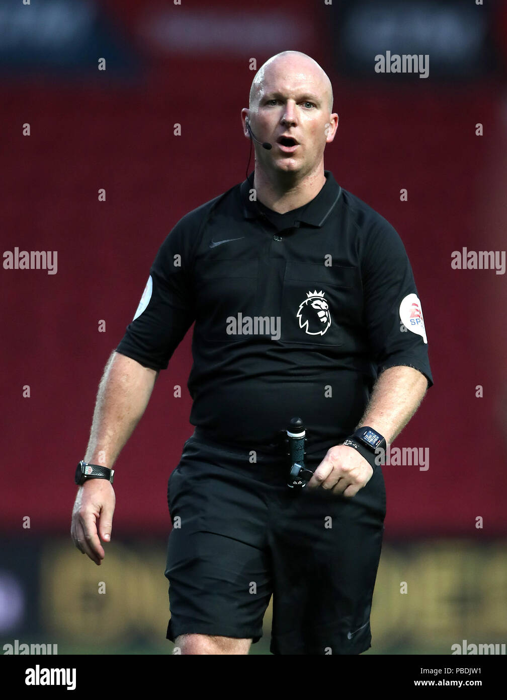 Match referee Simon Hooper during a pre-season friendly match at Ashton ...