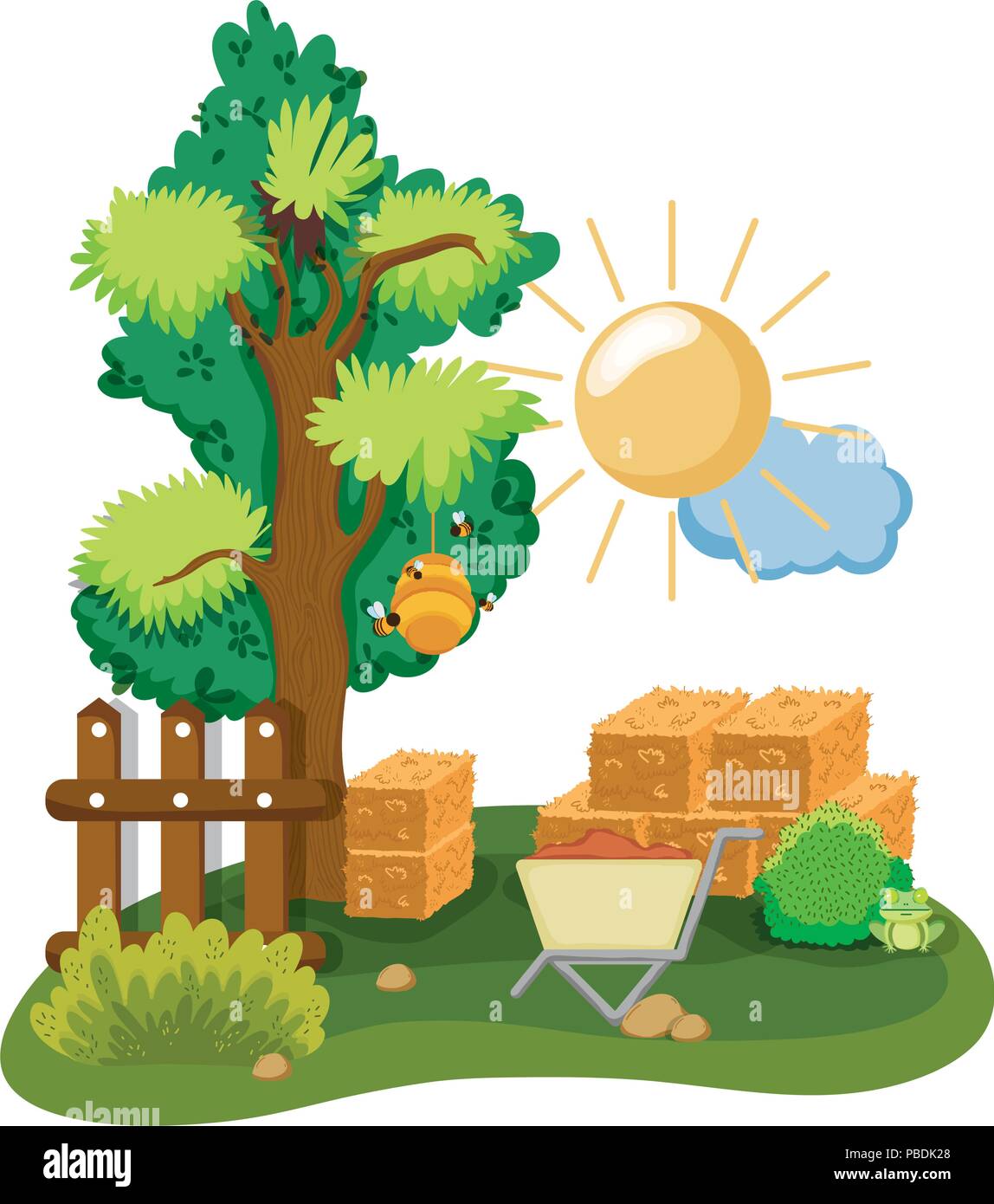 farm straw bale next to tree and handcart Stock Vector Image & Art - Alamy
