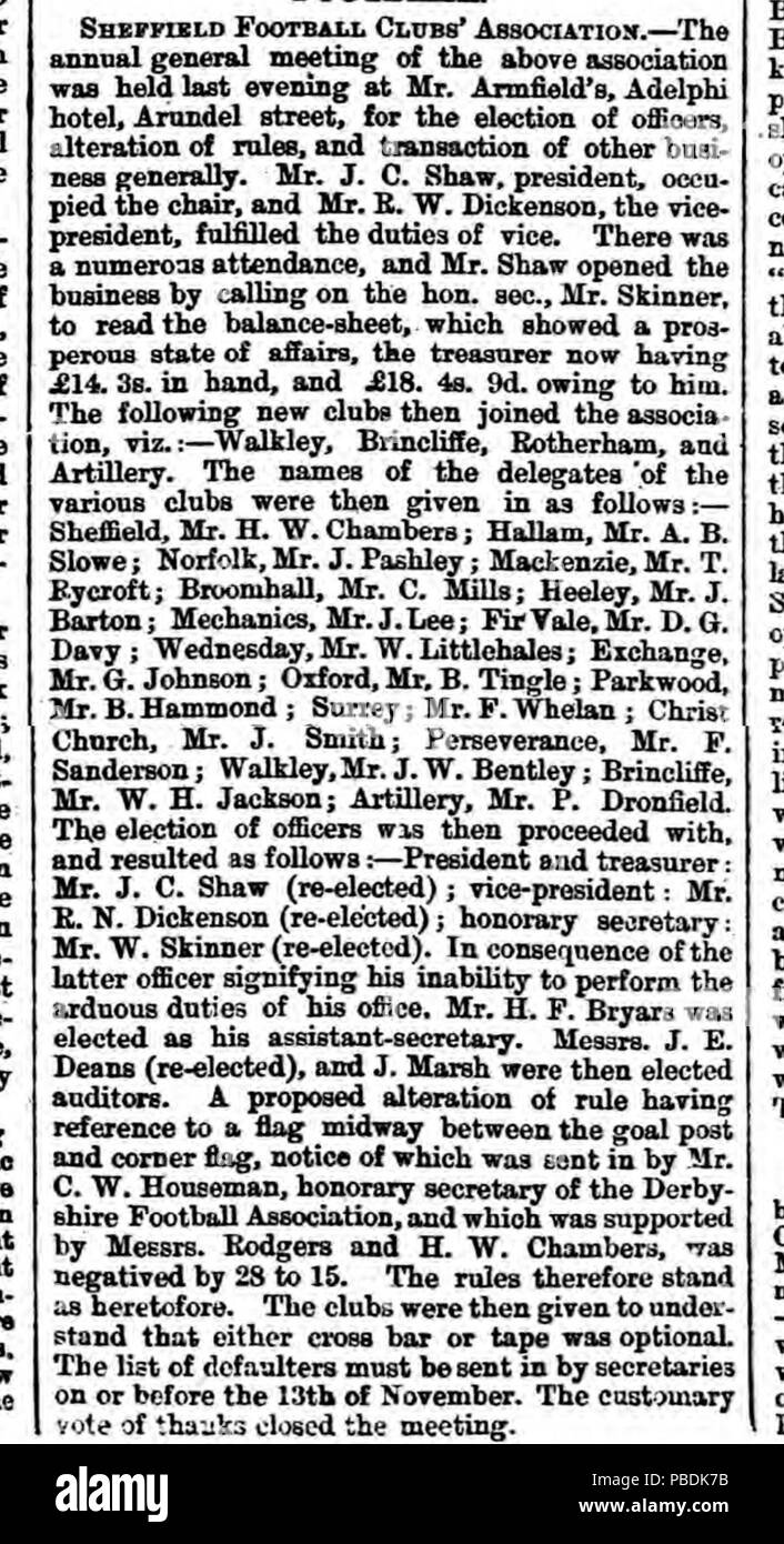 1314 Sheffield Football Clubs' Association (Sheffield Independent) 1872 ...