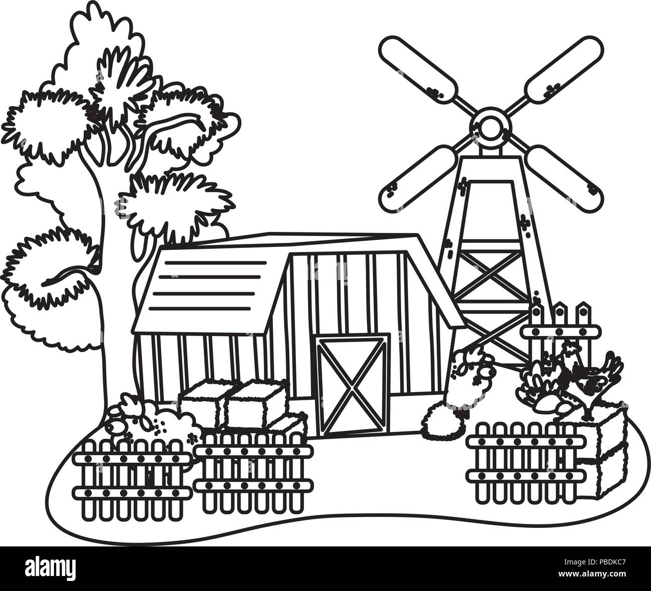 line house farm with wood grillage and sheeps Stock Vector Image & Art ...