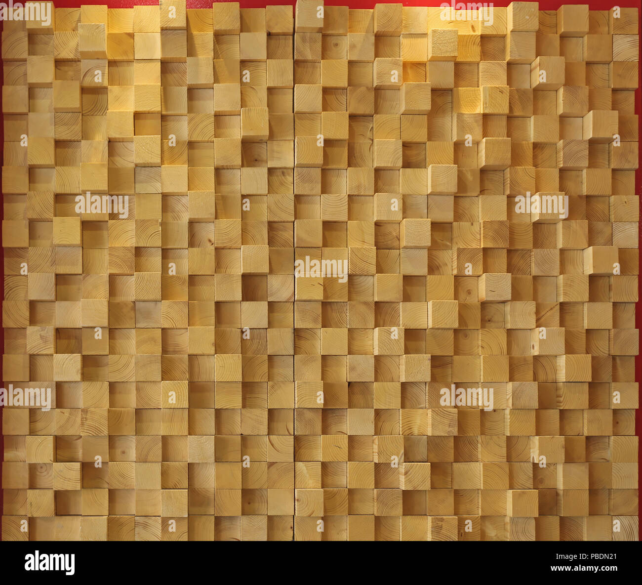 Contemporary Wall Made From Wooden Cubes Stock Photo - Alamy