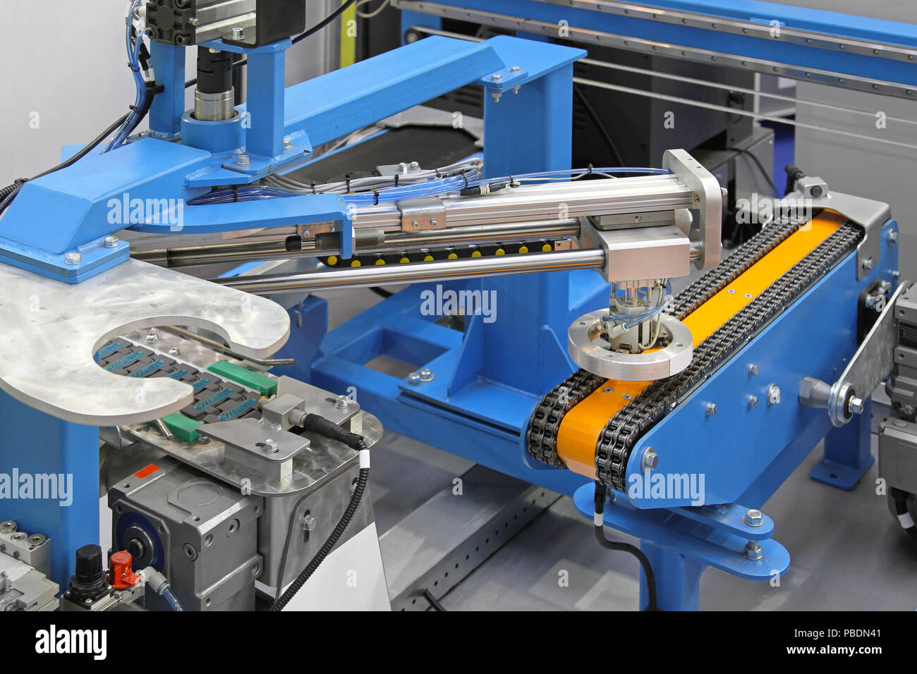 Conveyor belt with automated robotic system equipment Stock Photo - Alamy