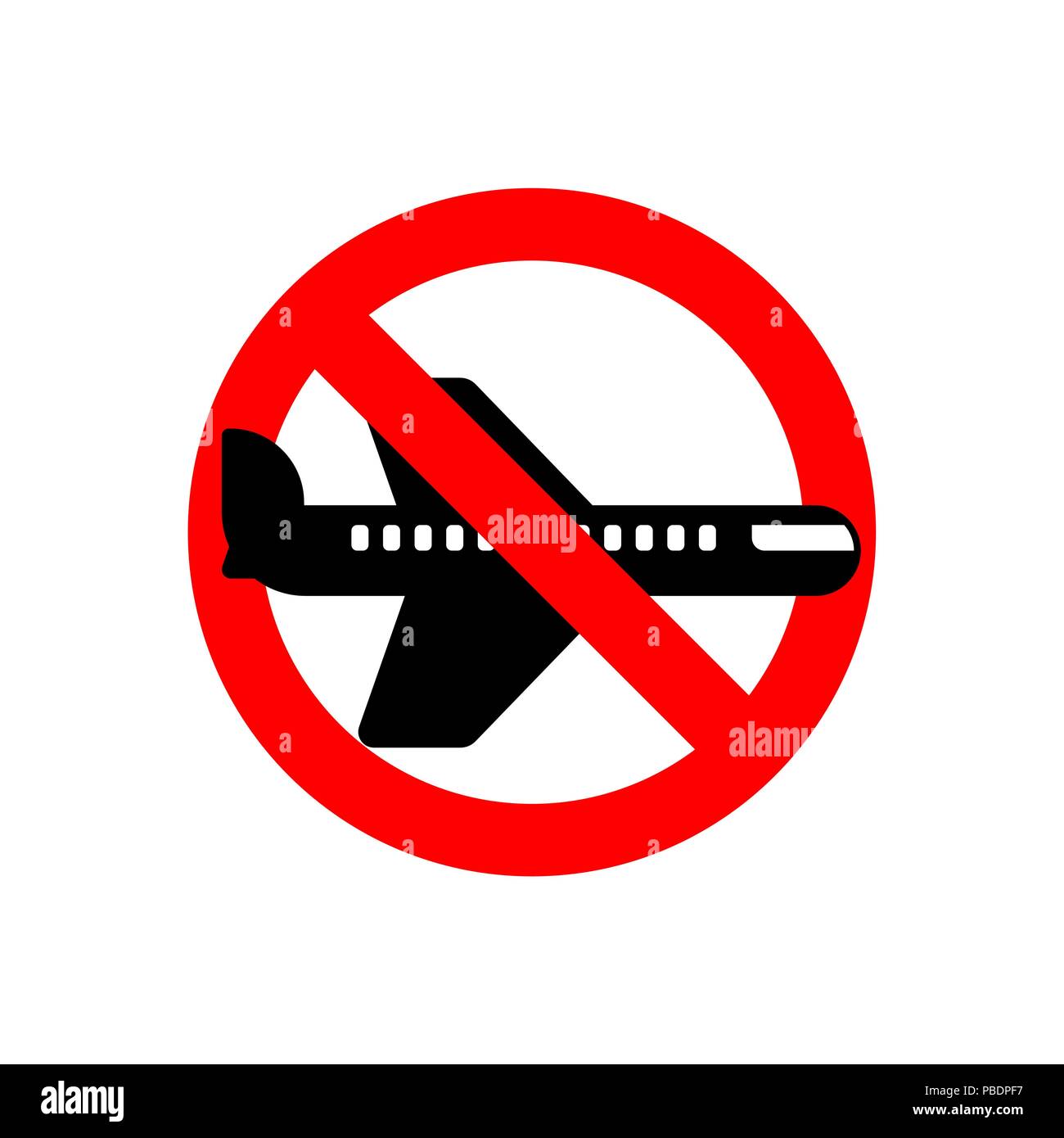 Stop aircraft. It is forbidden to fly by Airliner. Red prohibitory road ...
