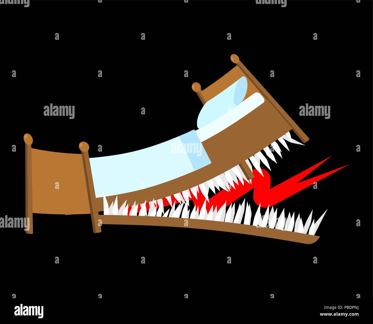 danger bed with teeth. Toothed bed Mouth with fangs. Vector ...