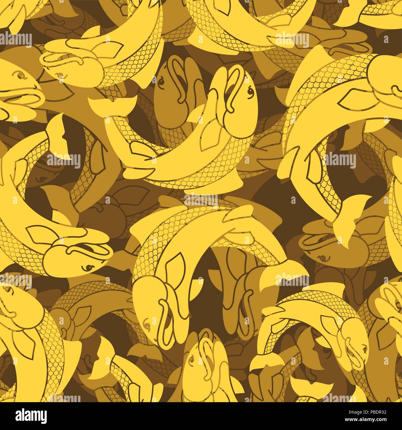 Gold Japanese carp pattern seamless. Koi ornament. Vector background ...