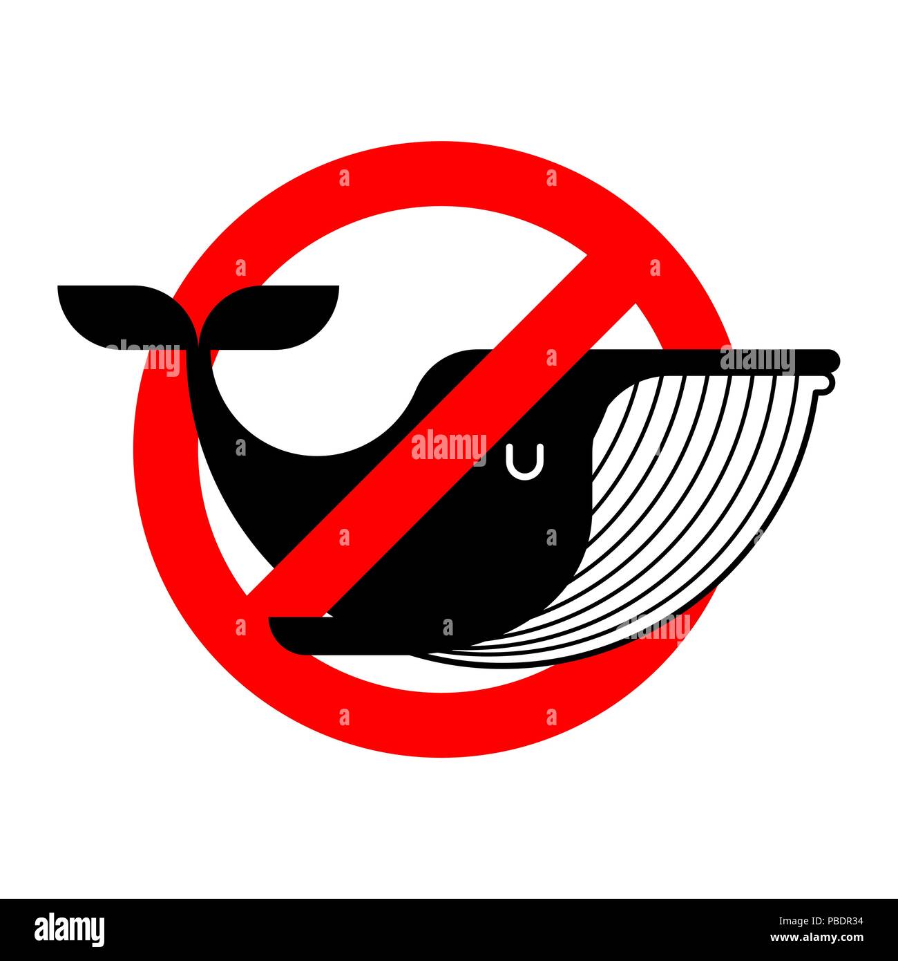 Stop Whale. It is forbidden to Underwater animal. Red prohibitory road ...