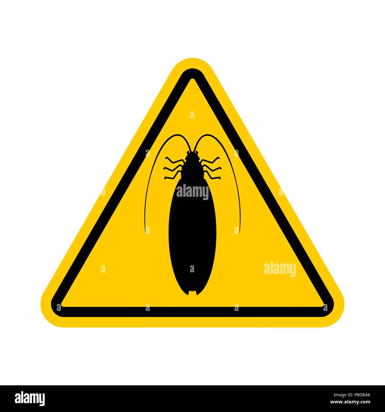Attention cockroach. Yellow prohibitory road sign. Danger insect ...