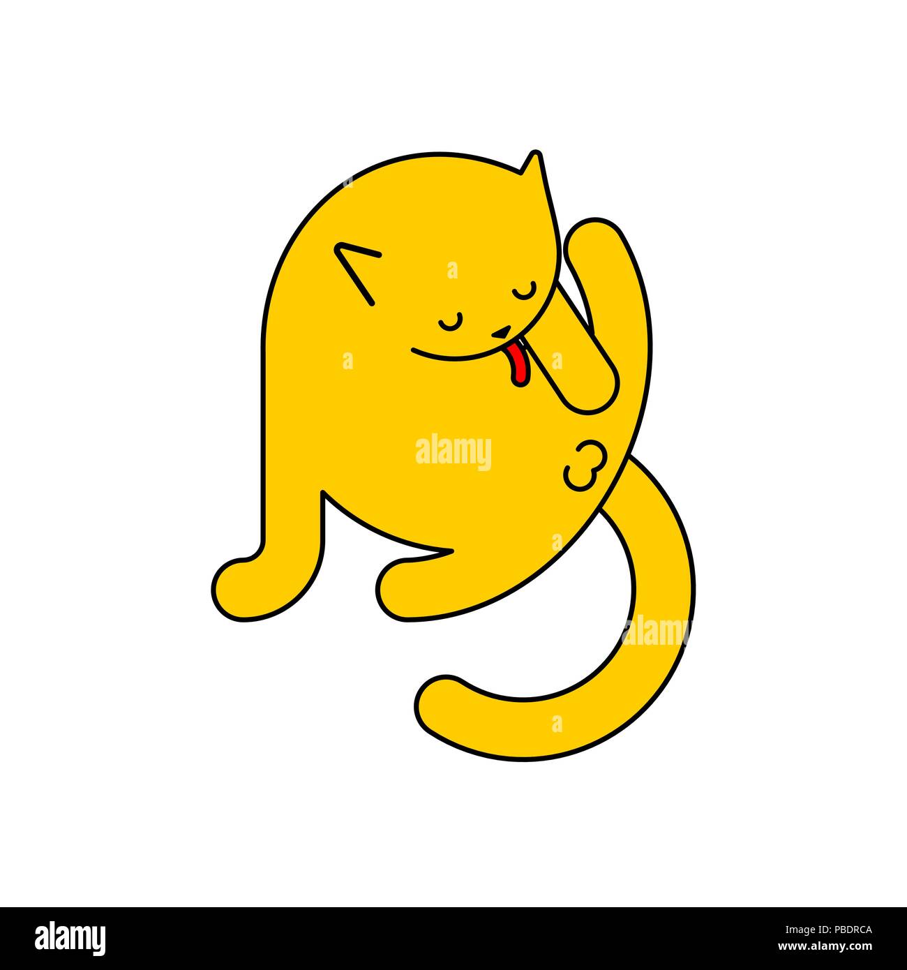 Cat licks itself isolated. Pet Vector illustration Stock Vector Image ...