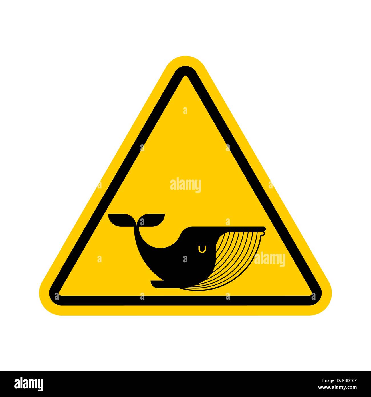 Attention Whale. Yellow prohibitory road sign. Danger of Whales ...