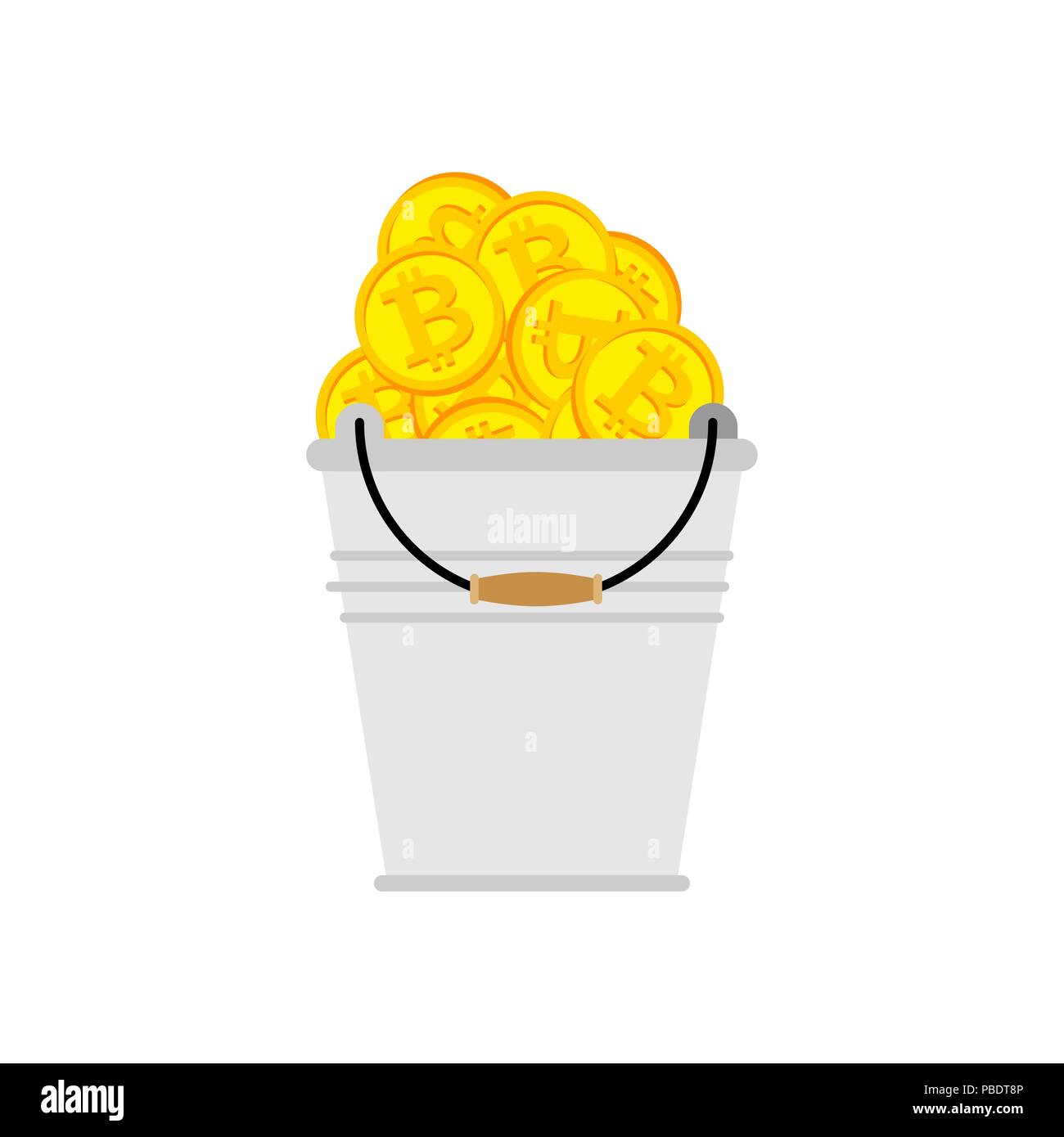 Bucket bitcoin. Mining Crypto currency is catch. Vector illustration ...