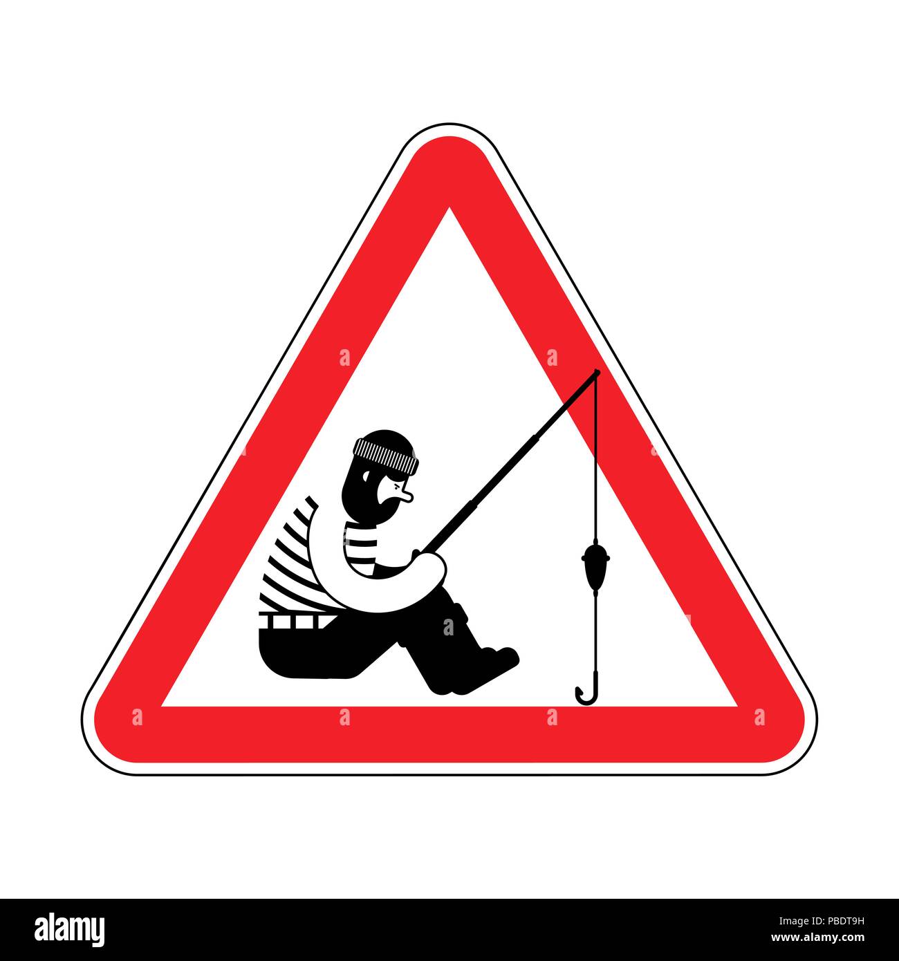 Attention Fisherman . Red prohibitory road sign. Danger of Fishing ...