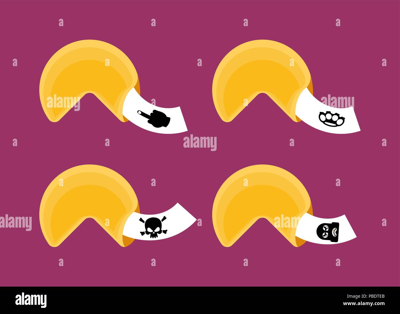 Fortune cookie bad set. death and robber on paper prediction. Vector ...