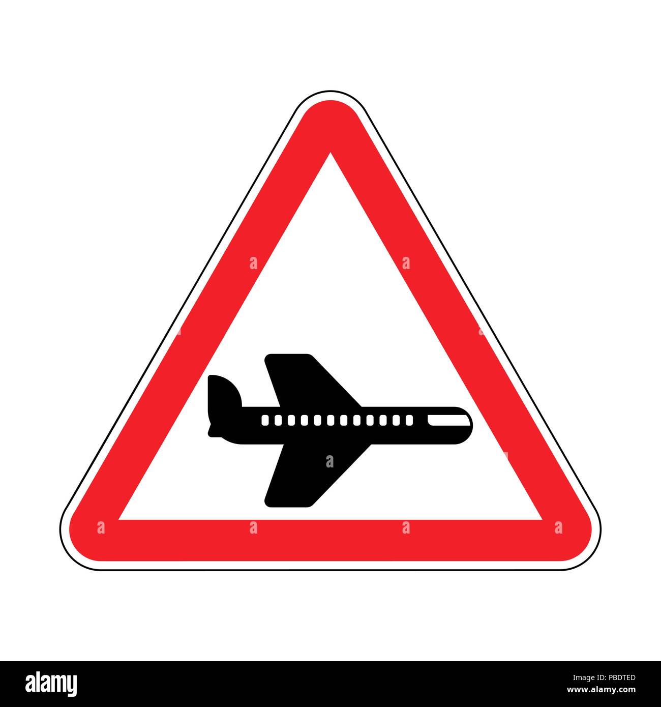 Attention aircraft. Red prohibitory road sign. Danger Airliner. Vector ...