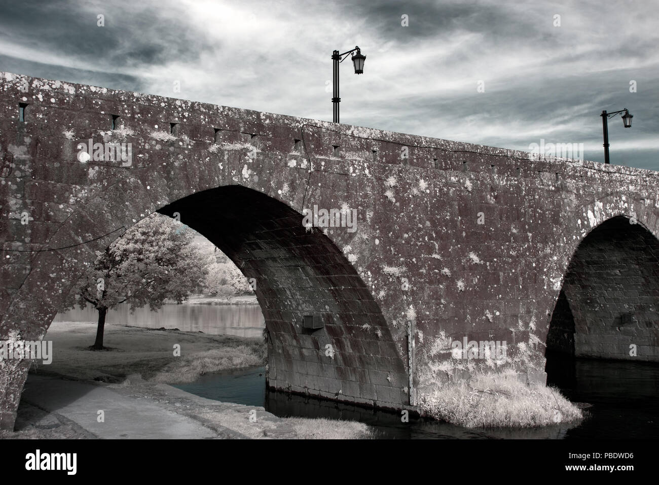 Medieval bridge of Ponte de Lima, over Lima river, north of Portugal ...