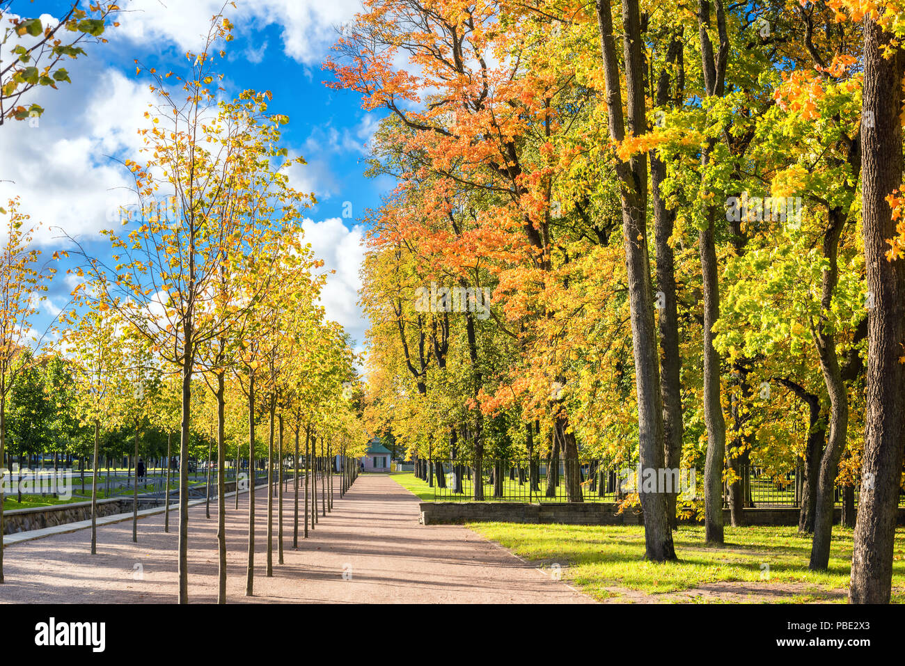 Landscape of parkland in Kadriorg park at golden autumn. Tallinn ...