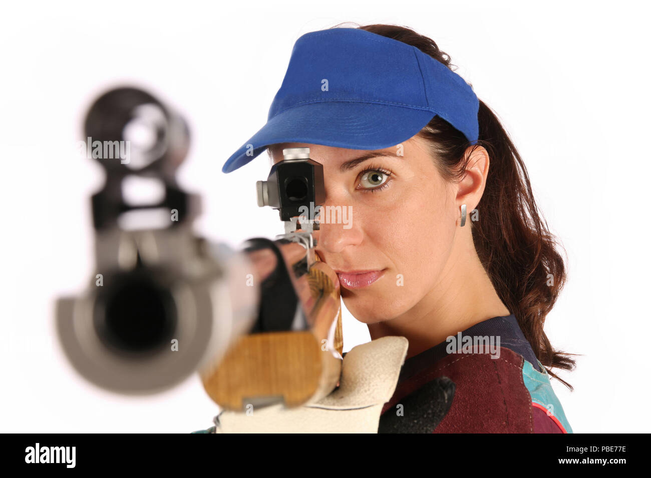 beautiful young woman aiming a pneumatic air rifle Stock Photo - Alamy