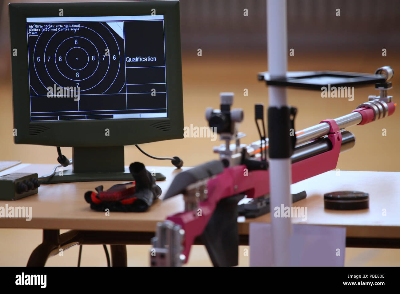 air rifle and 10m target monitor on sports competition Stock Photo - Alamy