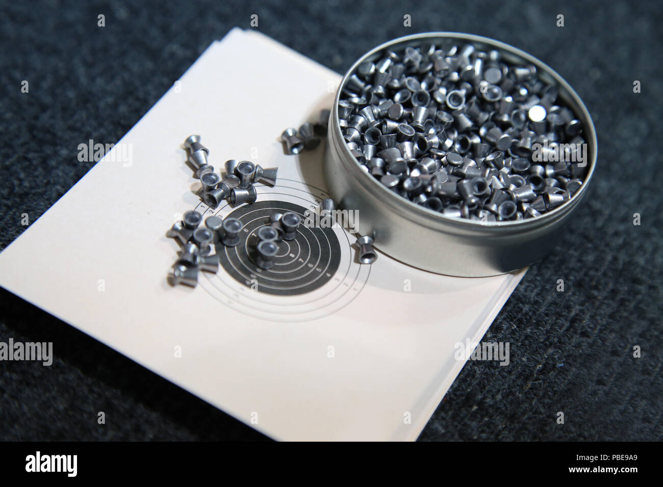 aluminum can of lead pellets for air rifle Stock Photo - Alamy