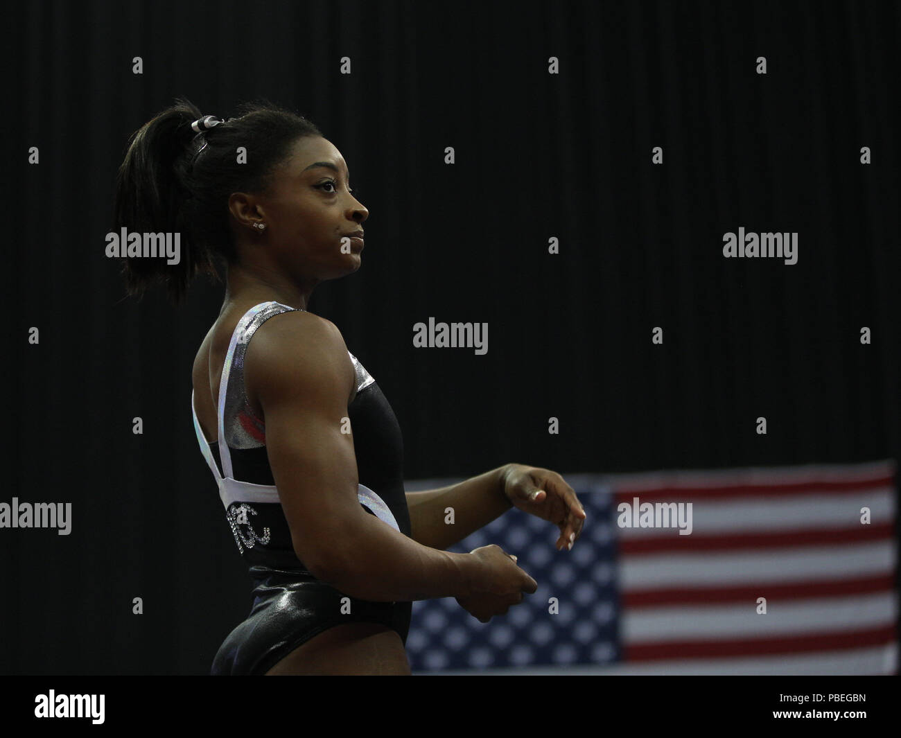 Ohio, USA. 27th July 2018. SIMONE BILES during podium training before ...