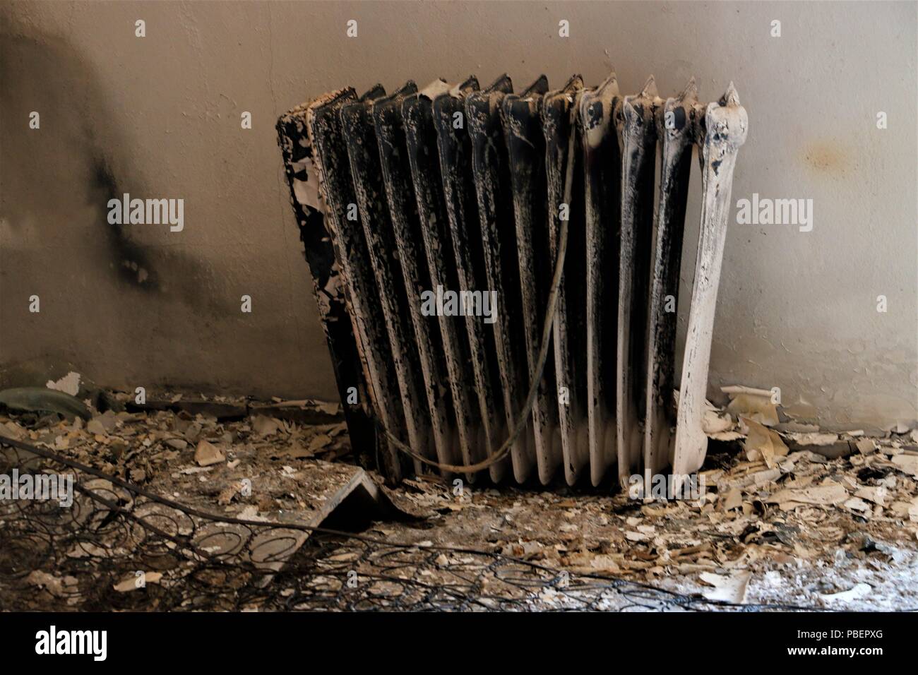 Athens, Greece. 28th July, 2018. A burnt air conditioner seen laying on ...