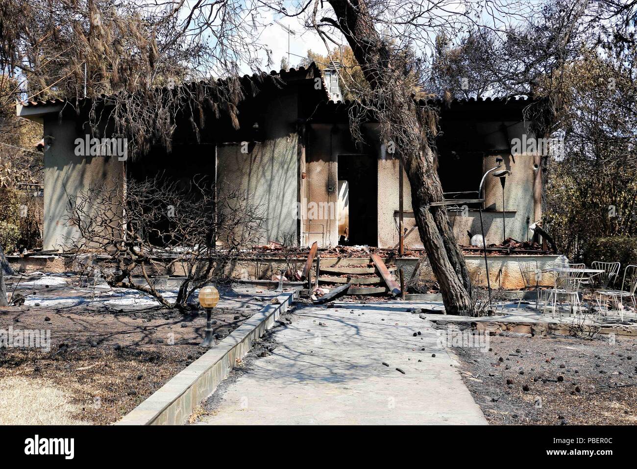 Athens, Greece. 28th July, 2018. A destroyed house.A visit to a ...