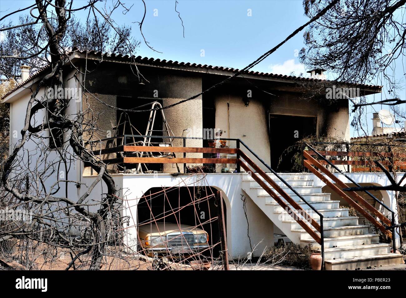 Athens, Greece. 28th July, 2018. A destroyed house.A visit to a ...