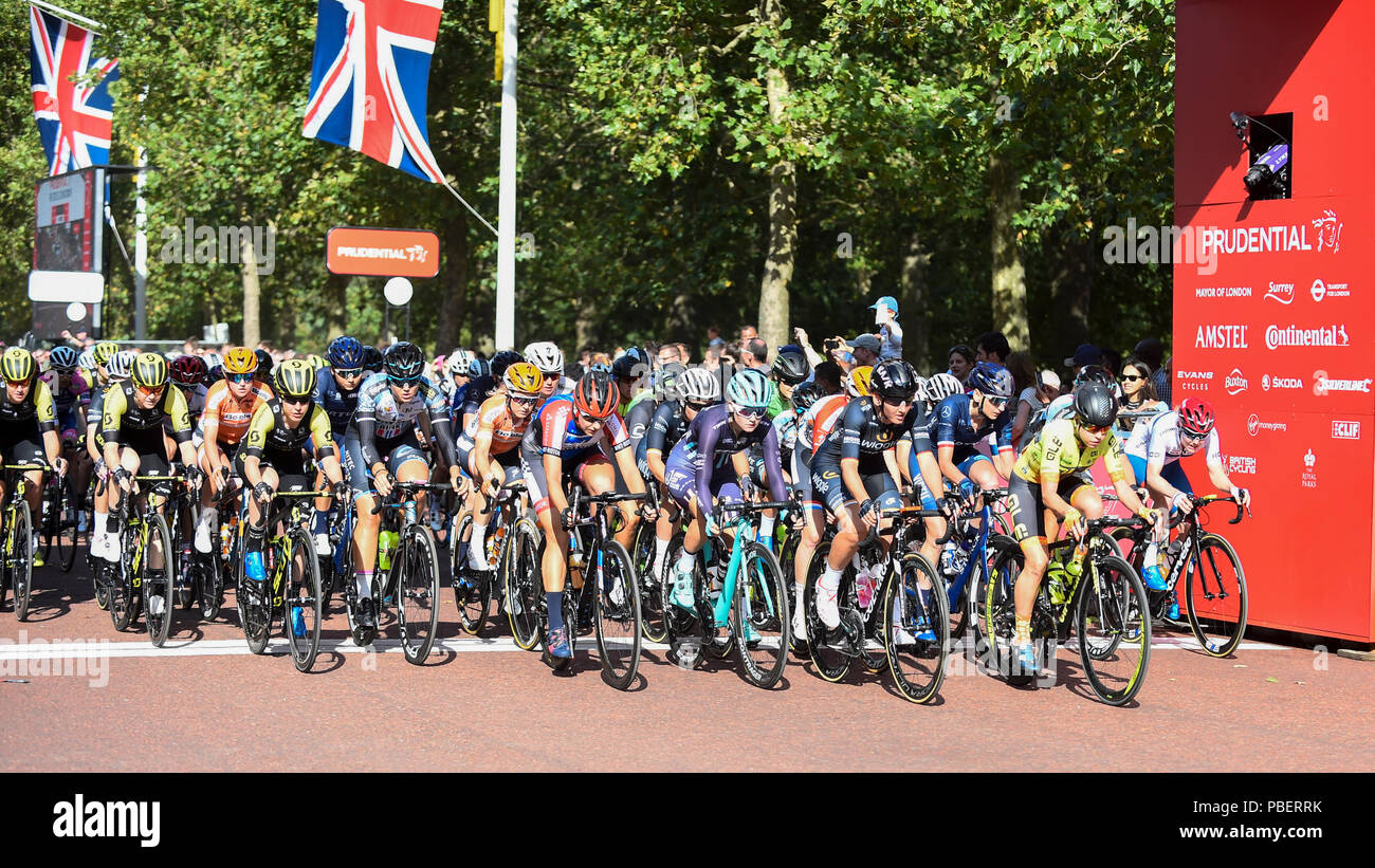 London, UK. 28 July 2018. Elite women riders take part in the ...
