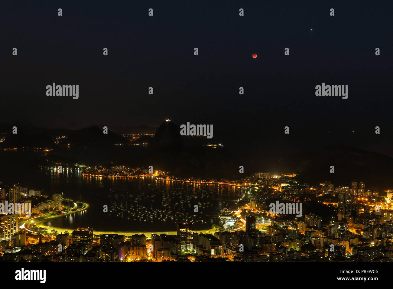Rio de Janeiro, July 27th 2018. Lunar eclipse. Blood Moon and Mars over ...