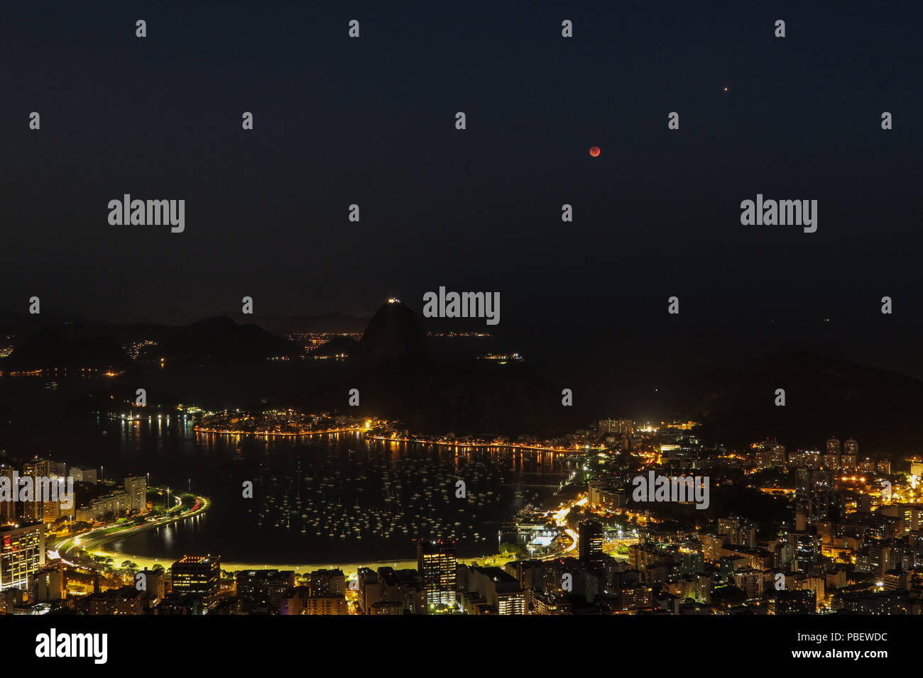 Rio de Janeiro, July 27th 2018. Lunar eclipse. Blood Moon and Mars over ...