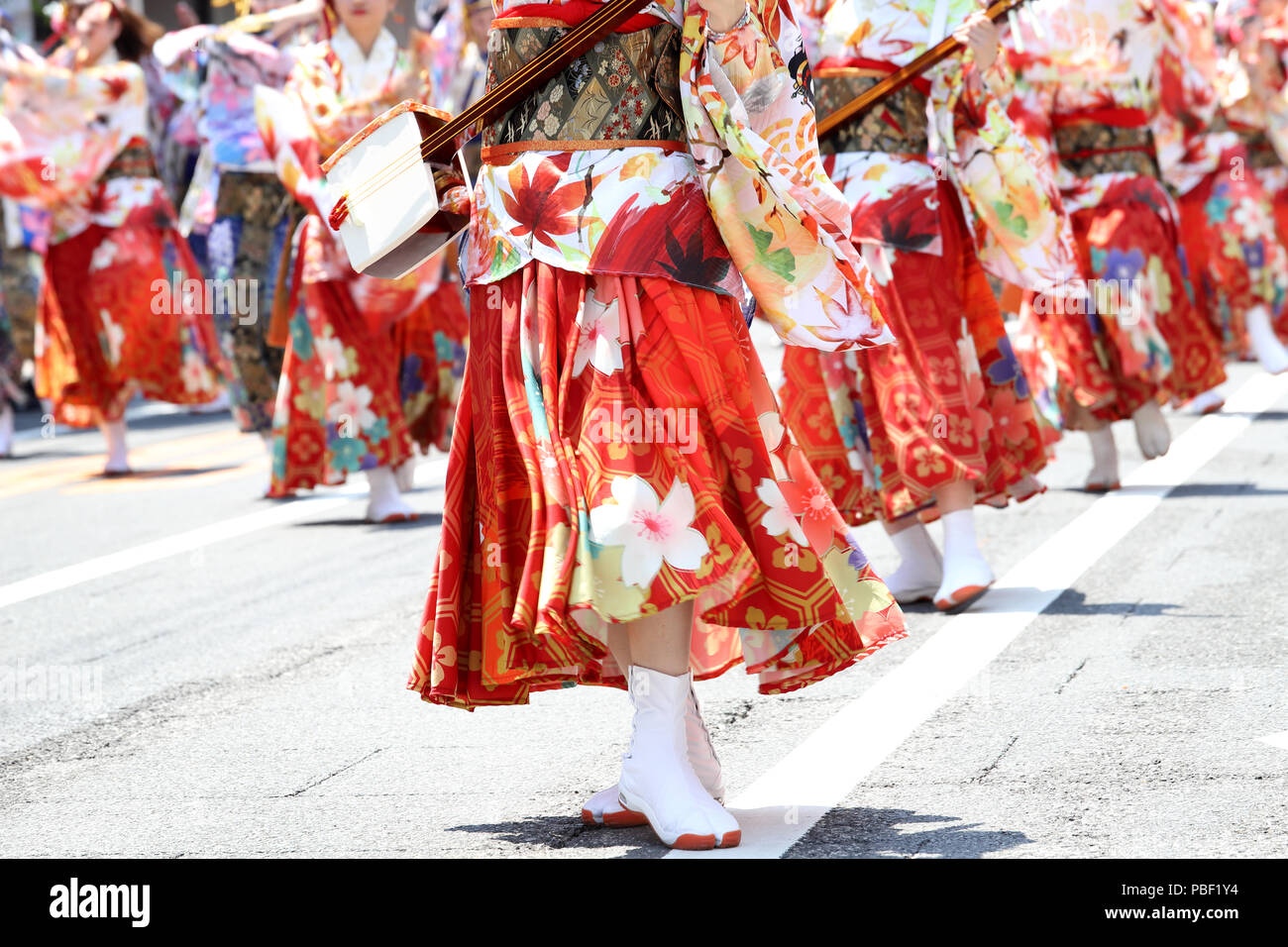 Japanese performers dancing in the famous Yosakoi Festival, yearly free ...