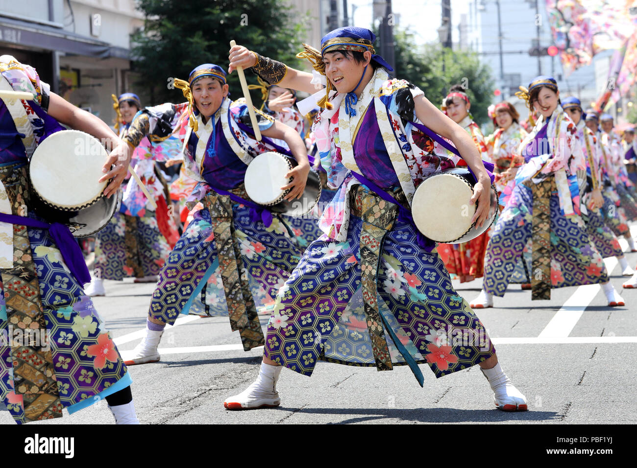 KAGAWA, JAPAN - JULY 15 2018: Japanese performers dancing in the famous ...