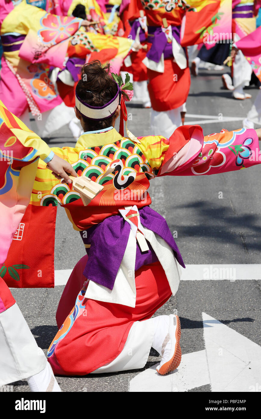 Japanese performers dancing in the famous Yosakoi Festival, yearly free ...