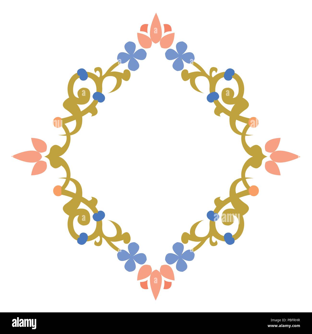 Colorful garnished rhombus shape, flowers and leaves, simple flat ...